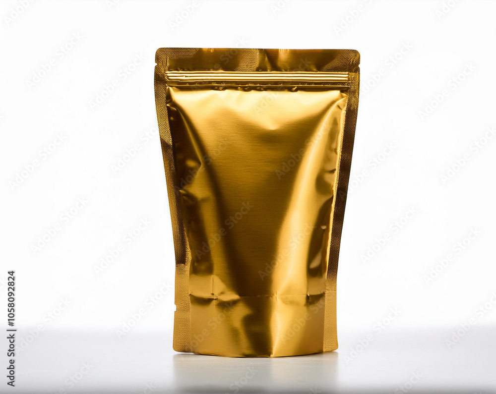 Golden color pouch packaging mockup Isolated, Flexible stand-up pouch ...