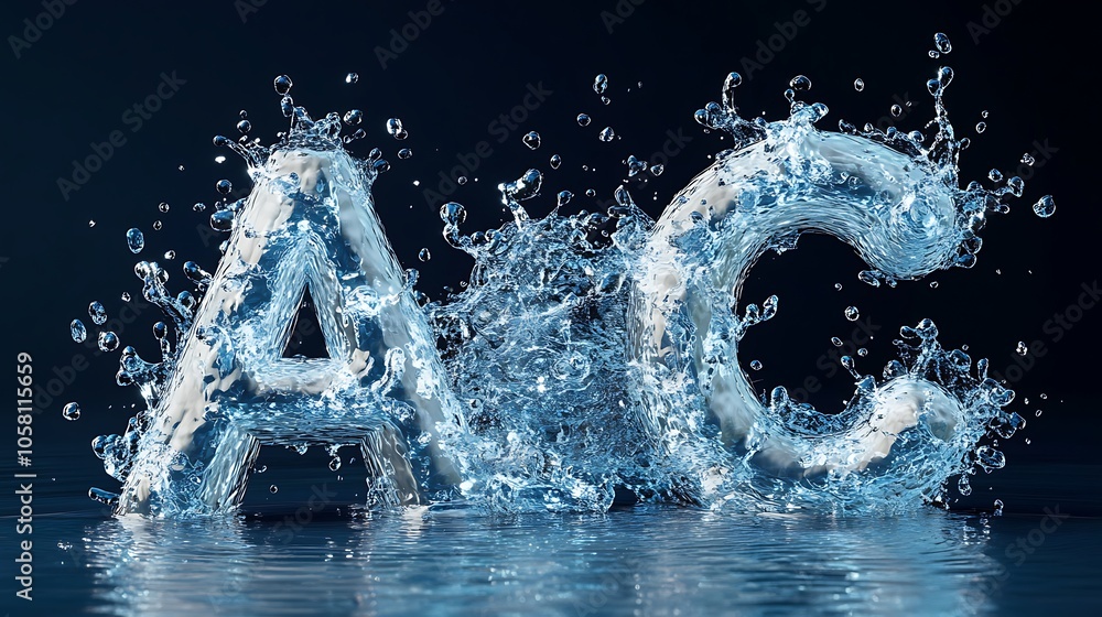 Dynamic water splash creating alphabet letters a and c in motion Stock ...