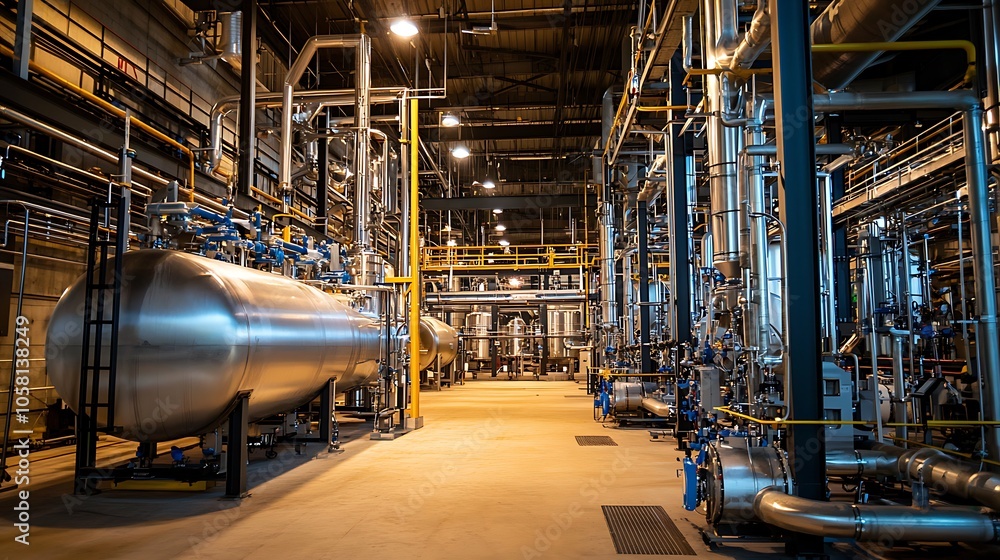 Interior of a hydrogen production and processing plant with large ...