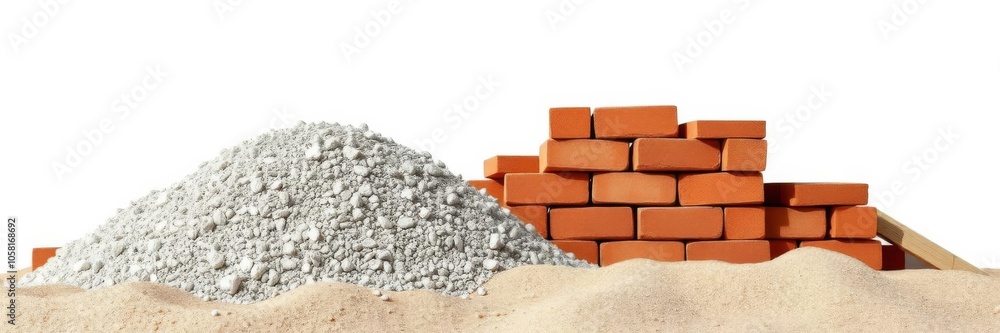 Assortment of construction materials like gypsum, sand, crushed stones ...