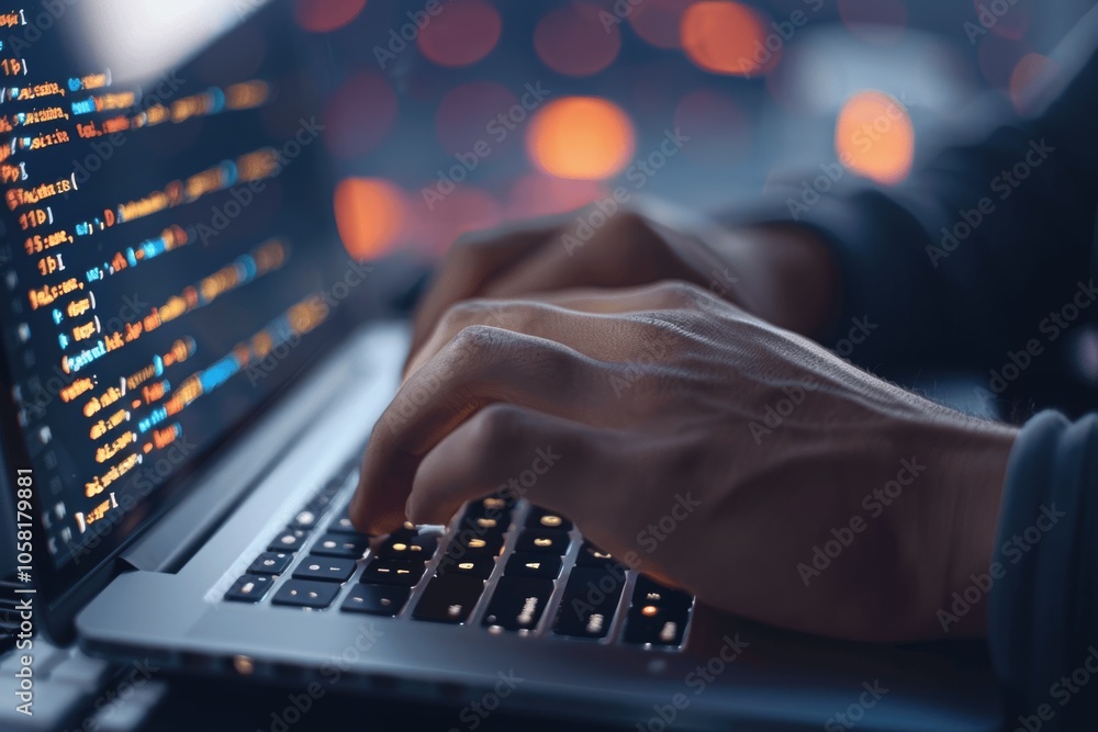 Programmer Coding on Laptop Developing Software for Websites and Apps ...