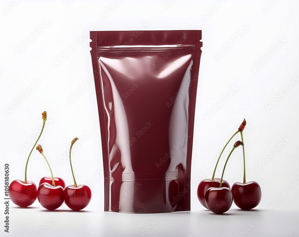 Cherry pouch packaging mockup Isolated, Flexible stand-up pouch ...