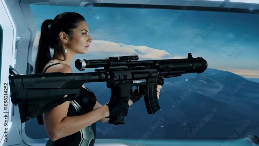 4K gun futuristic shot black quality outfit spaceship big Medium ...