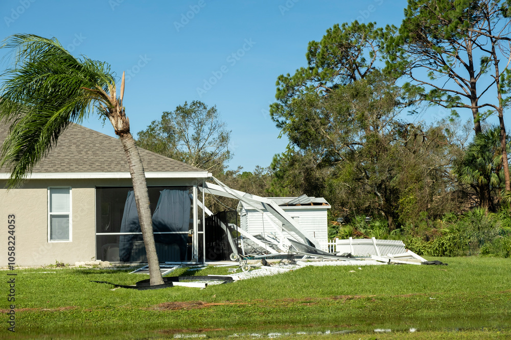 Tree removal after hurricane damage to palm tree in Florida home ...