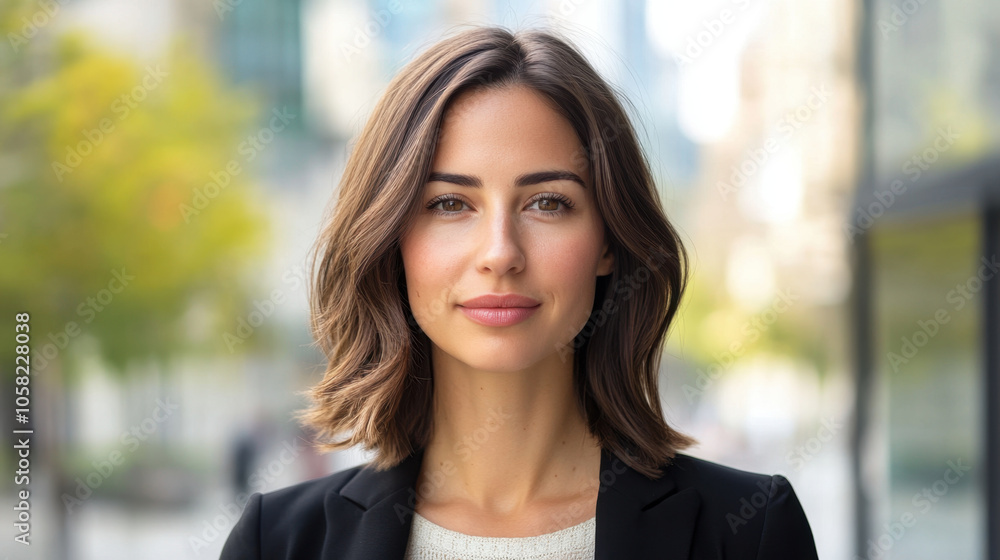 confident woman in her early 30s stands outdoors, showcasing ...