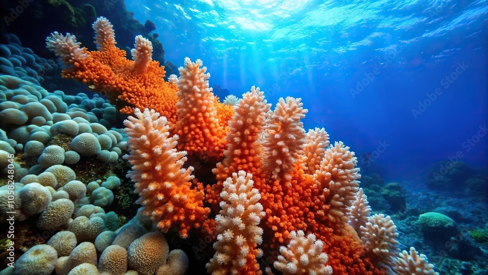 A cluster of coral polyps slowly release dripping slime from their tips ...