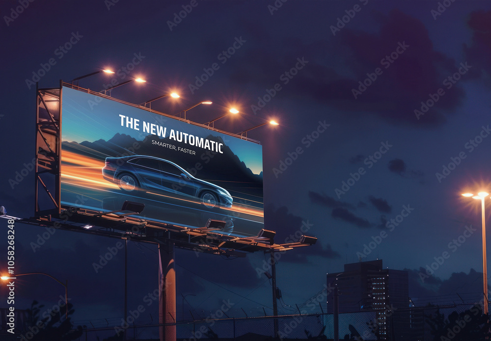 Outdoor Night Expressway Billboard Sign Mockup With Generative AI Stock ...
