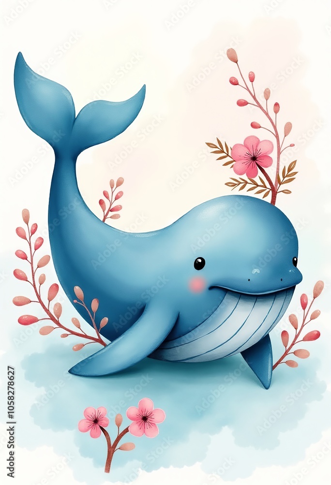 Naturalistic Watercolor Whale Illustrations: A Blend of Light Red ...