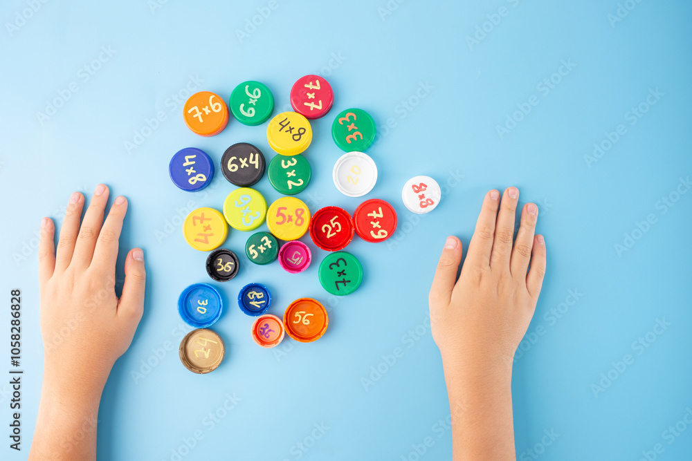 Play fun multiplication games, bottle caps with multiplication ...