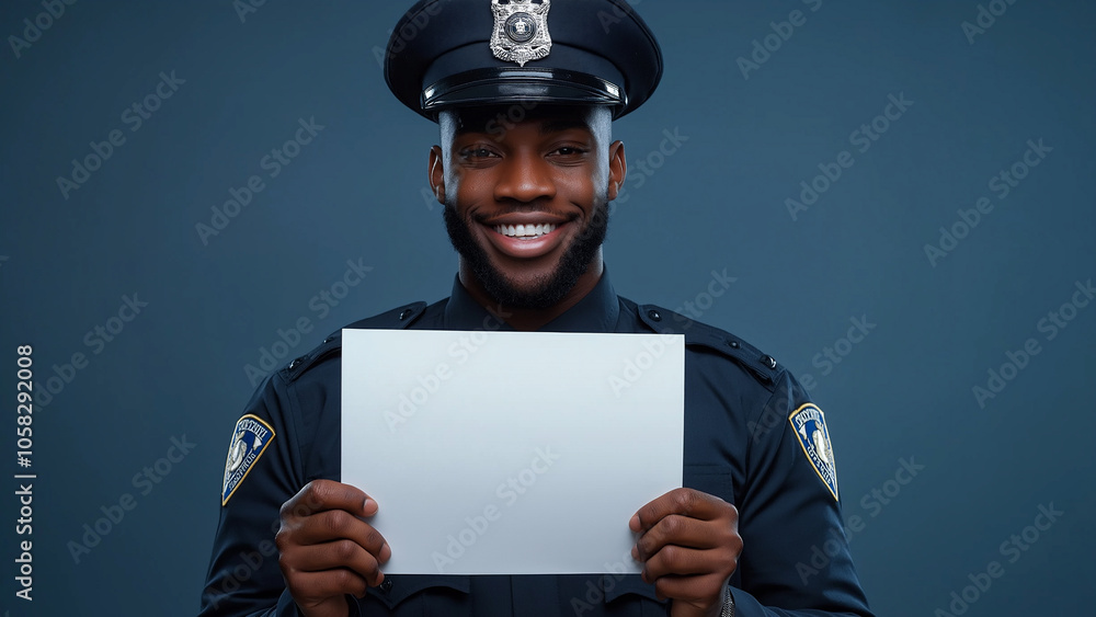 Male police. A person holding a white piece of paper and holding it up ...