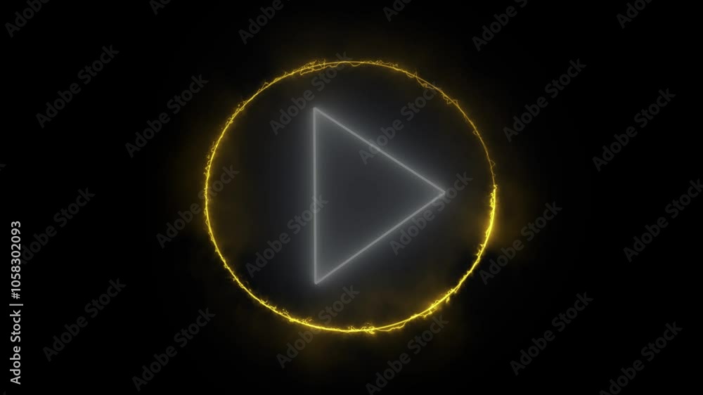 Neon glowing Play button animation on black background. Play button ...