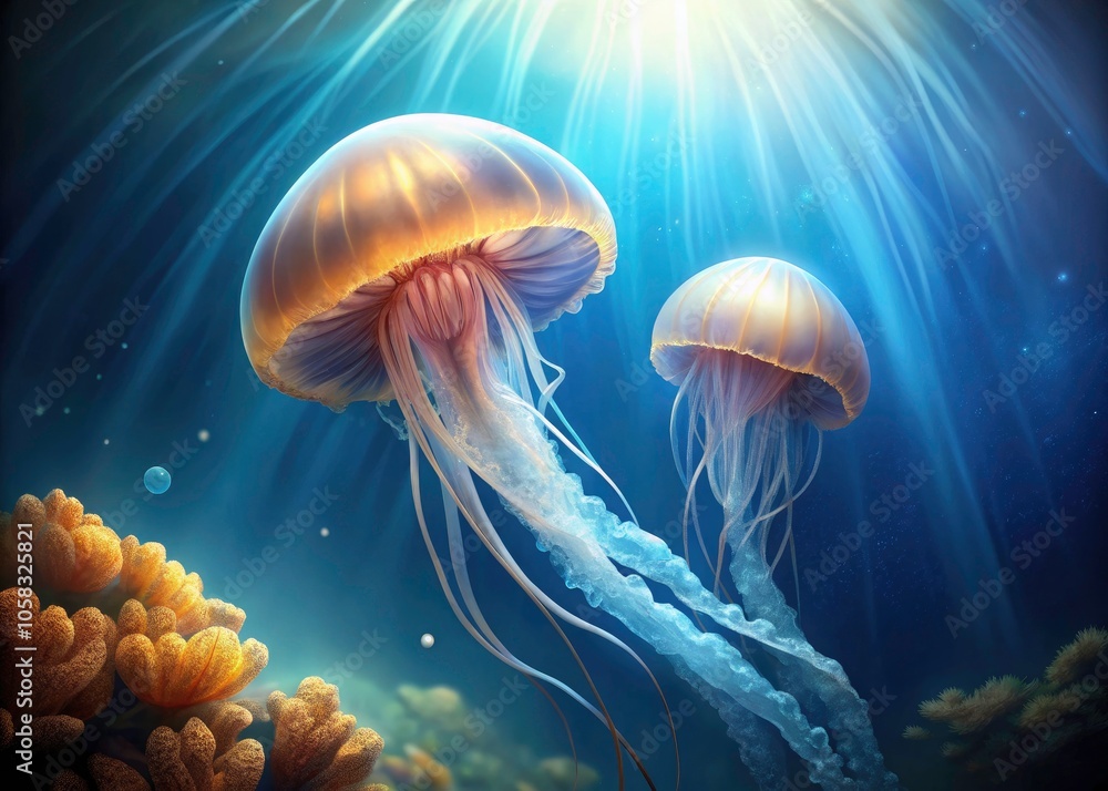 Serene Underwater Encounter with Two Giant Jellyfish - Therapeutic Deep ...