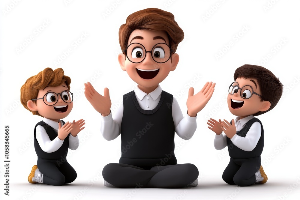 Fotografía a 2D cartoon illustration of a teacher clapping hands to ...
