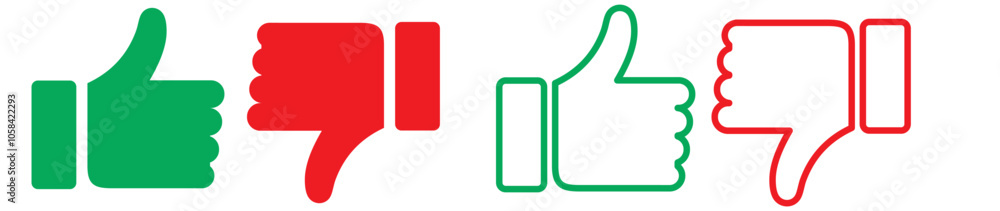 Like and unlike button. thumbs up and down outline button for good or ...