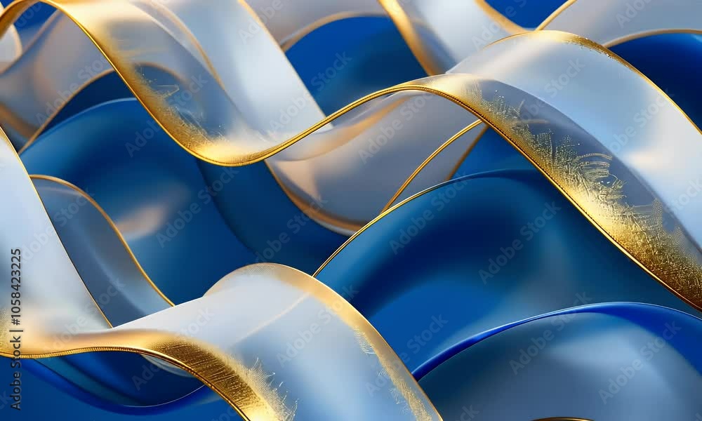Abstract blue and gold background with wavy patterns, 3d rendering ...