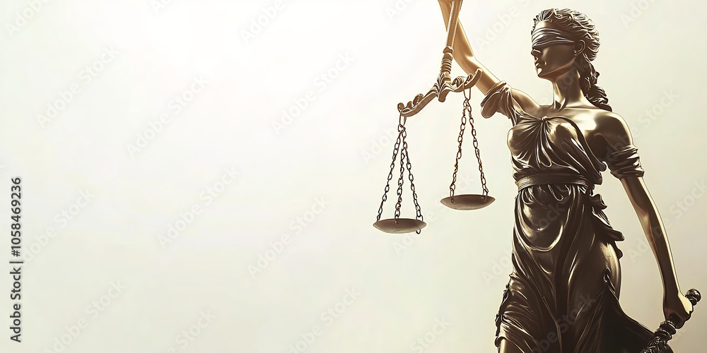 Lady Justice Statue Holding Scales Against Light Background. Bronze ...