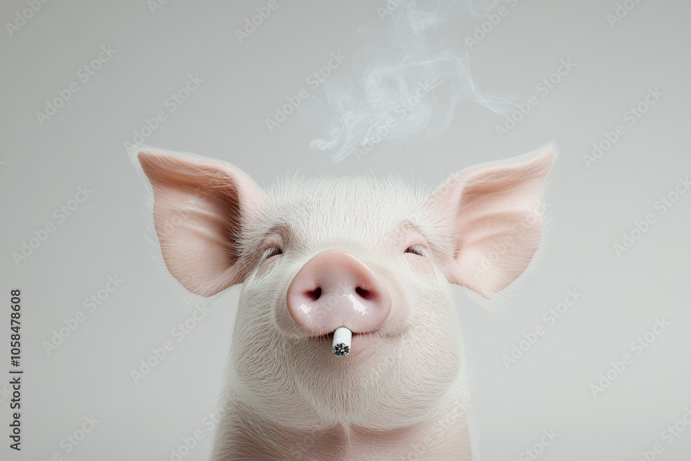 Pig is smoking a cigarette and has a big smile on its face. The image ...