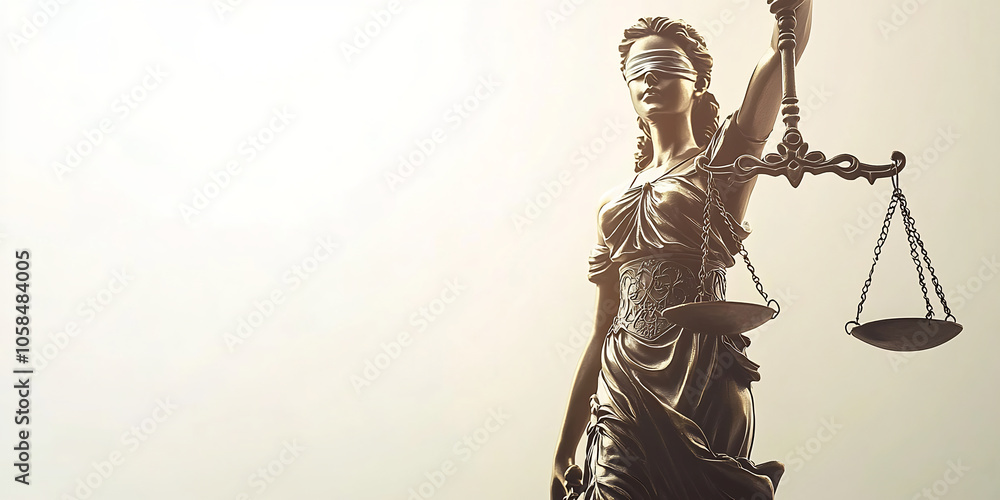 Lady Justice Statue Holding Scales Against Light Background. Bronze statue of Lady Justice ...