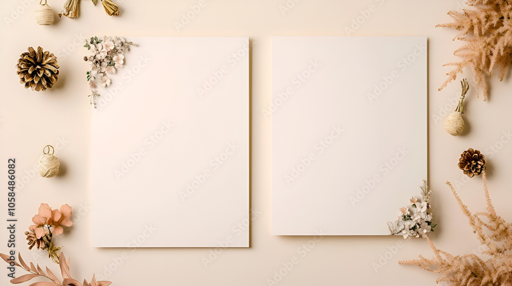 Mockup of two wedding invitation cards featuring front and back sides ...