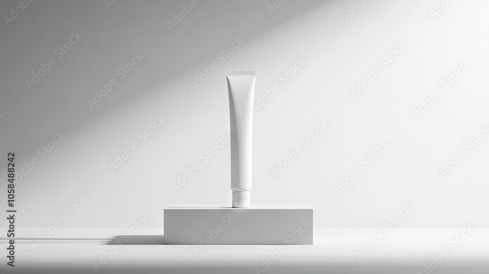 White toothpaste tube placed on a clean white background creates a ...