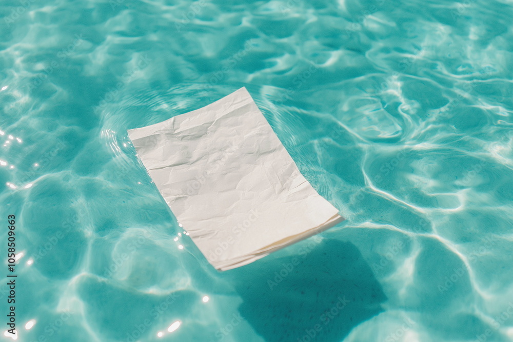 Minimalist Floating White Paper on Turquoise Sea Water, Soft Natural ...
