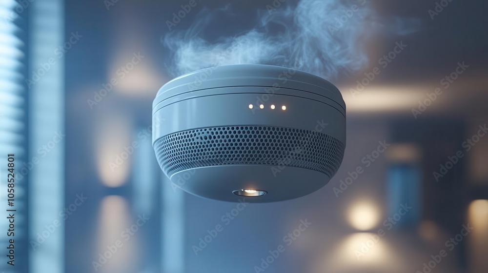 a carbon monoxide detector prominently displayed against a transparent ...
