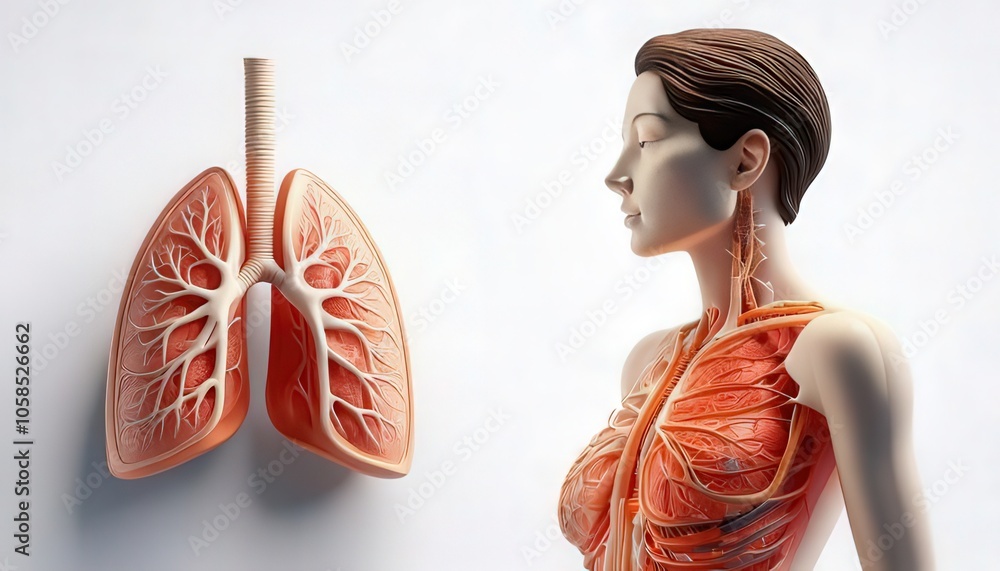 Respiratory System Anatomy: Detailed model of female lungs and torso ...