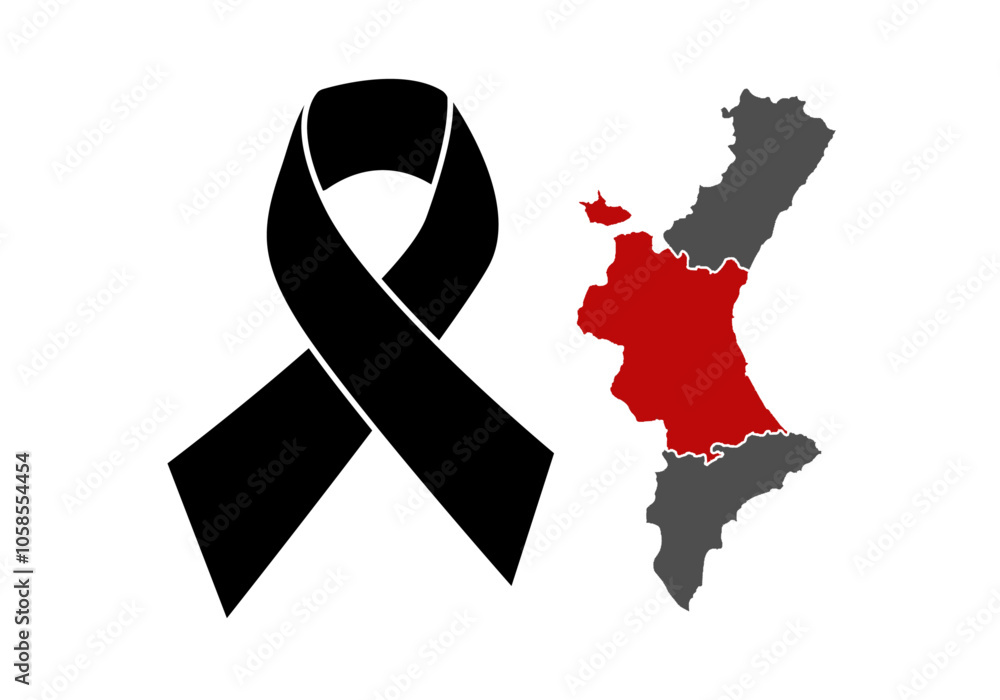 Mapa negro de la Comunidad Valenciana con Valencia marcado de rojo por ...