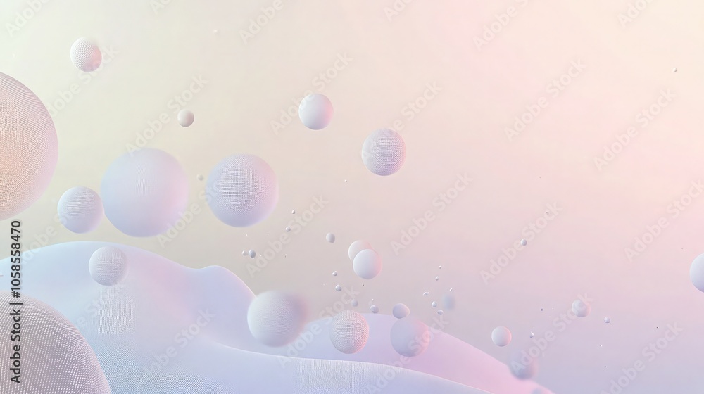 Soft pastel-colored particles floating in a 3D space, with a gradient ...