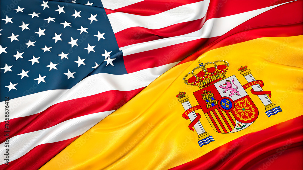 Vibrant image depicting the United States and Spain flags merged ...