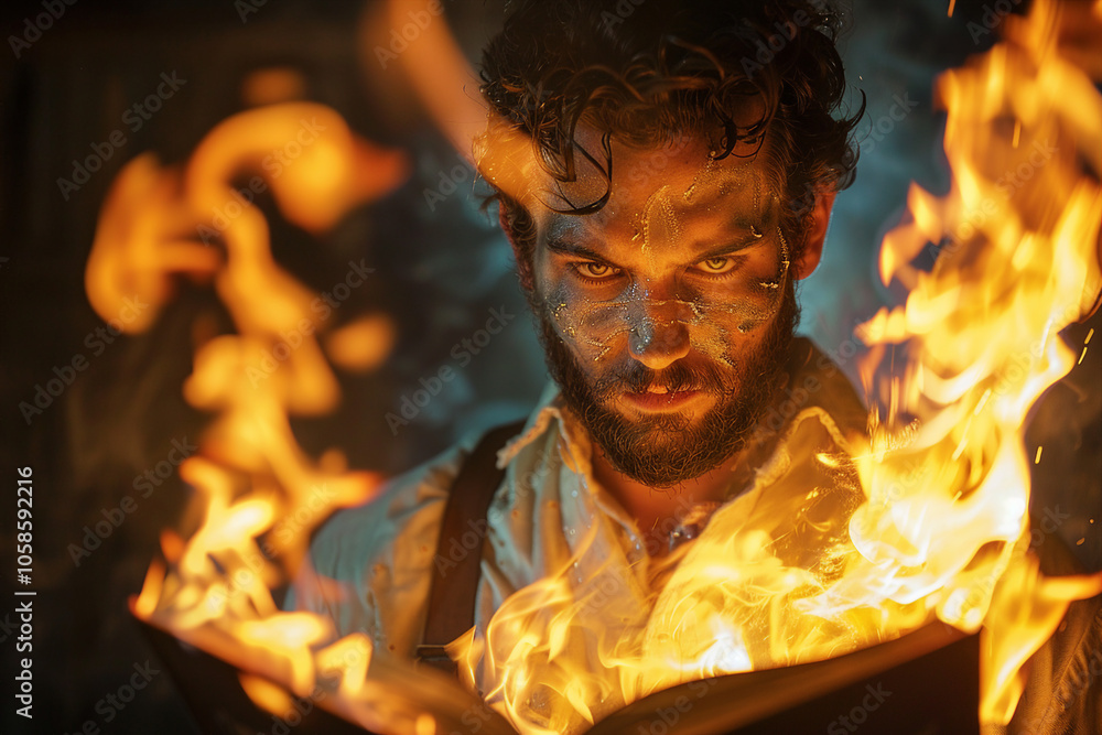 Man hold burning bright fire book made with generative AI Stock Photo ...