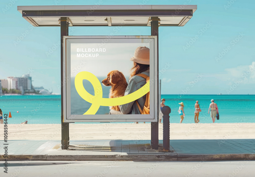 Outdoor Beachside Billboard Sign Mockup With Generative AI Stock ...