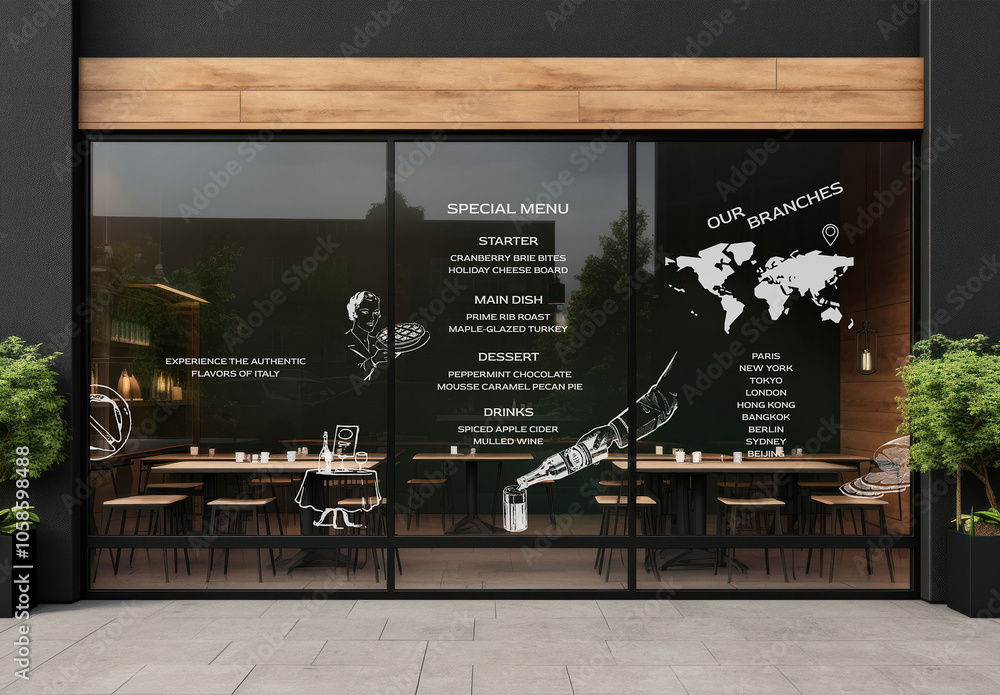 Storefront Restaurant Glass Window Mockup With Generative AI Stock ...