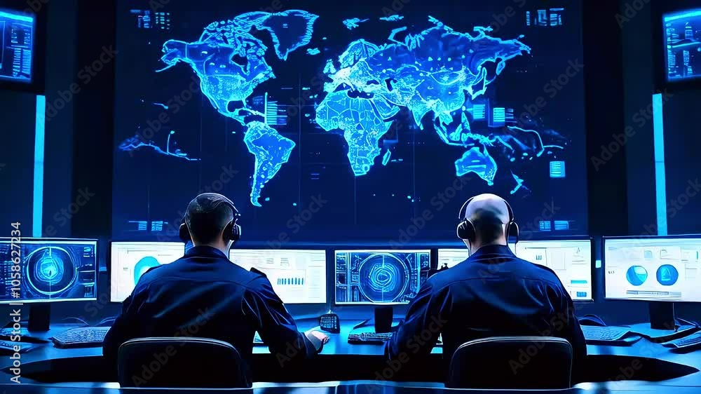 Futuristic Global Operations Center with High-Tech Data Visualization ...