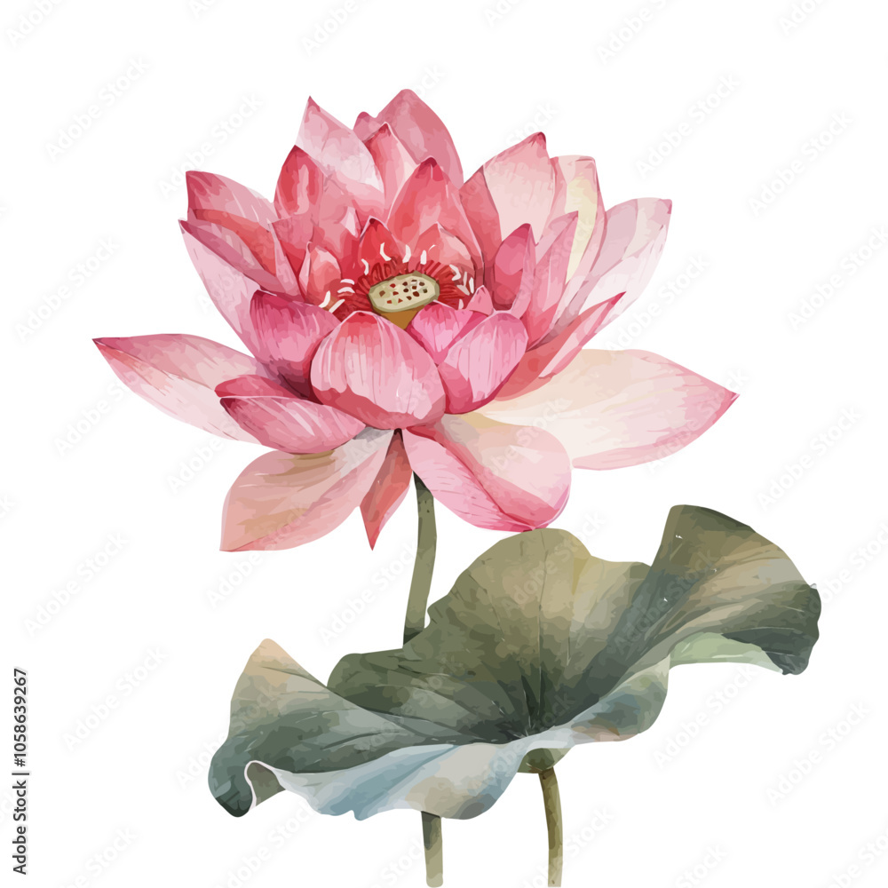 Watercolor clipart of Lotus flower, isolated on a white background ...