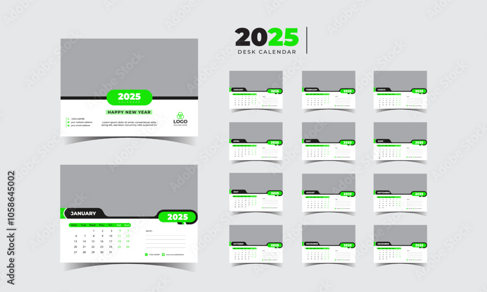 Desk Calendar 2025 planner corporate template design set of 12 months ...