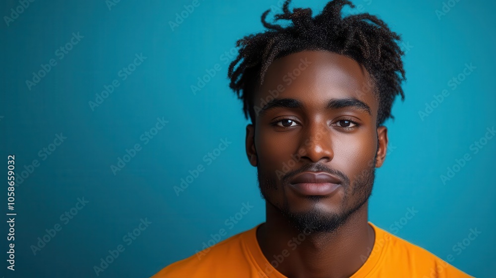 confused african american man wearing an orange top, captured against a ...