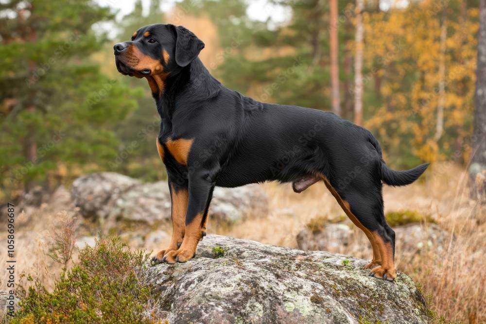 Rottweiler adult dog, muscular and confident, black with tan markings ...