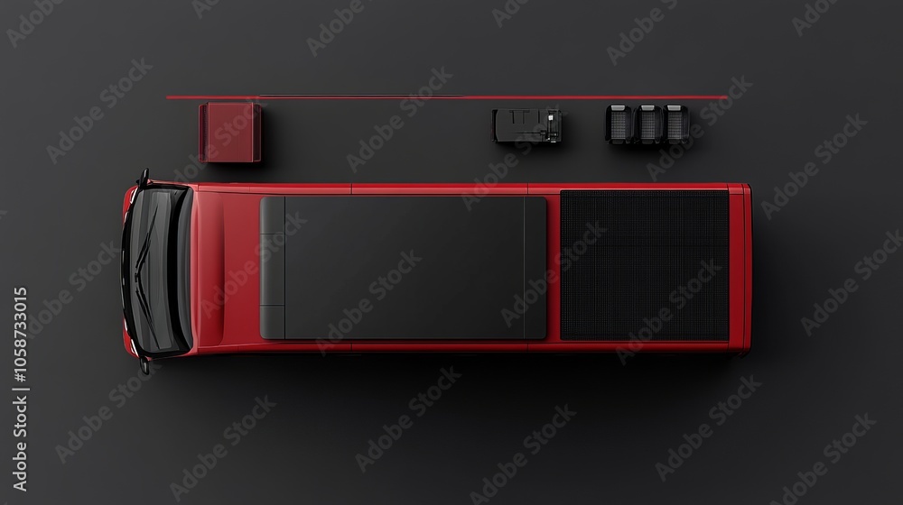 Bus mockup. Top view, coach car, vehicle sides, front and rear truck ...