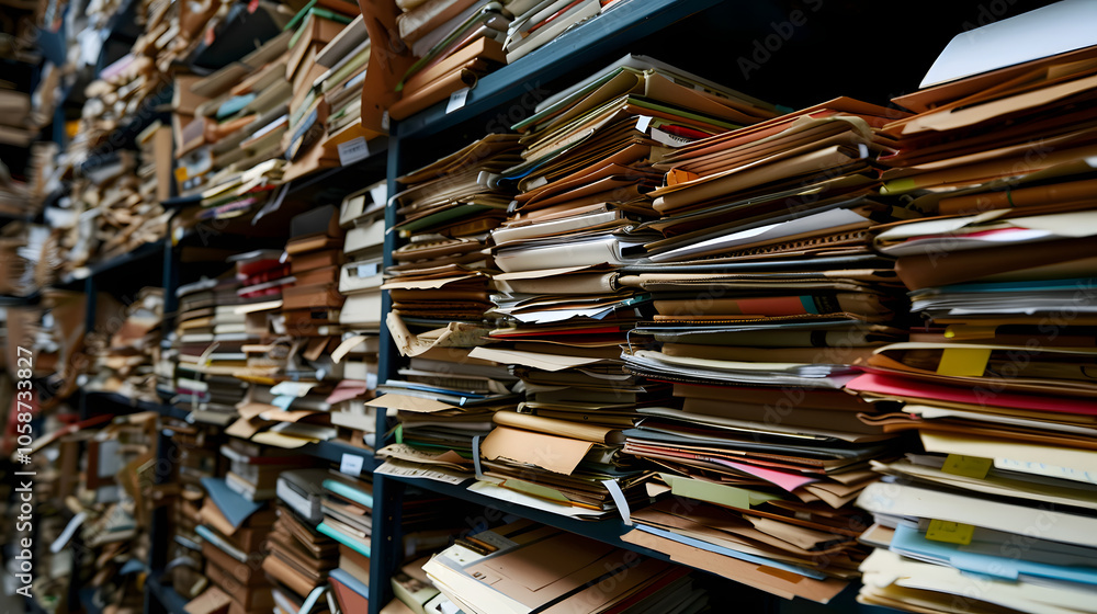 paper documents stacked in archive. folders with documents on the ...
