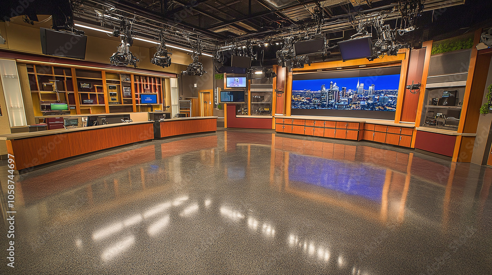 Empty news anchor studio, Tv news studio Stock Illustration | Adobe Stock