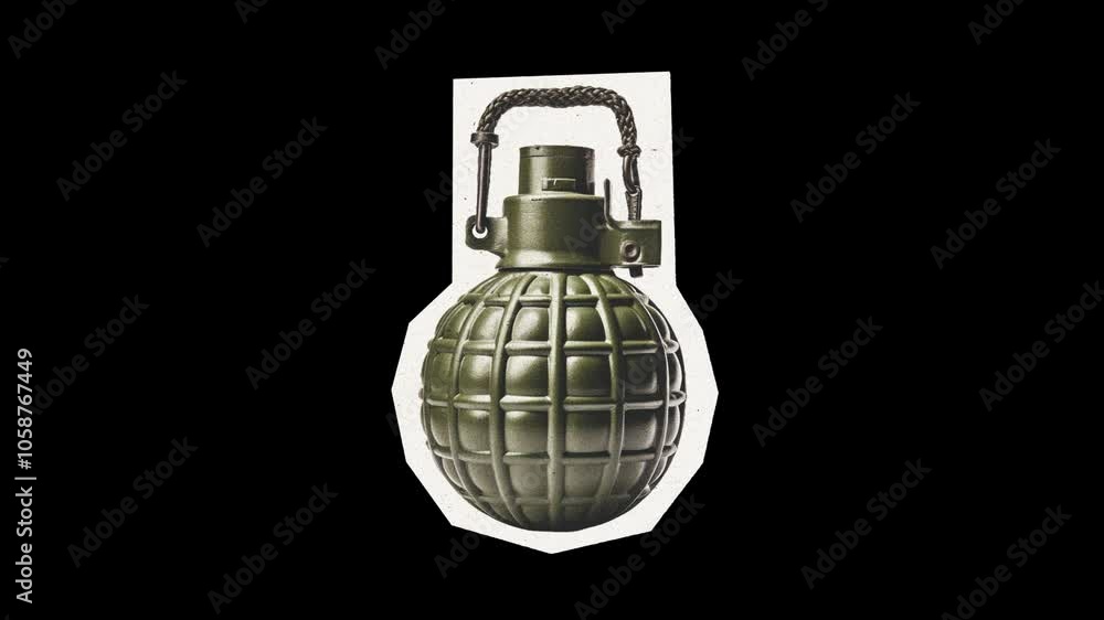 Grenade Collage Animation Element in Montage Art with Green Screen ...