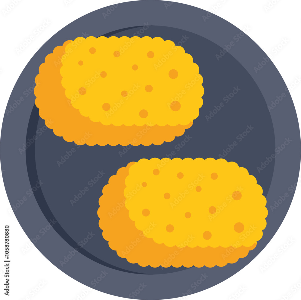 Two crispy, breaded chicken nuggets are sitting on a plate, ready to be ...