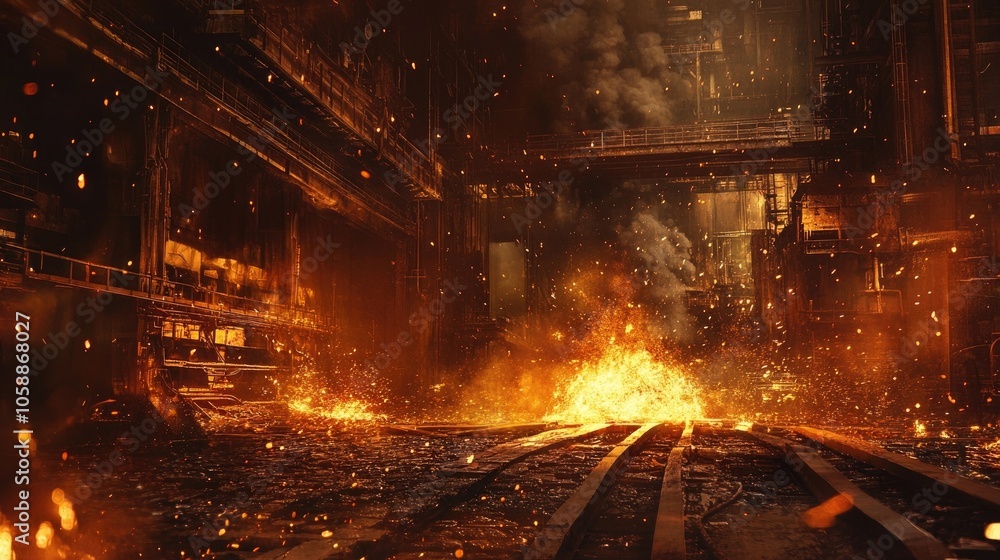 Industrial background highlighting the smelting process with melting ...