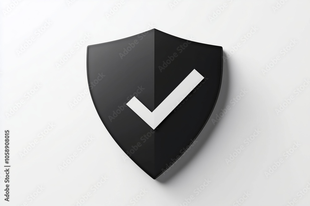 cartoon 3d Icon safety shield check mark perspective . black symbol ...