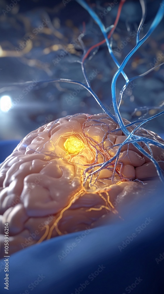 Detailed 3D model of a brain with highlighted surgical incision areas ...