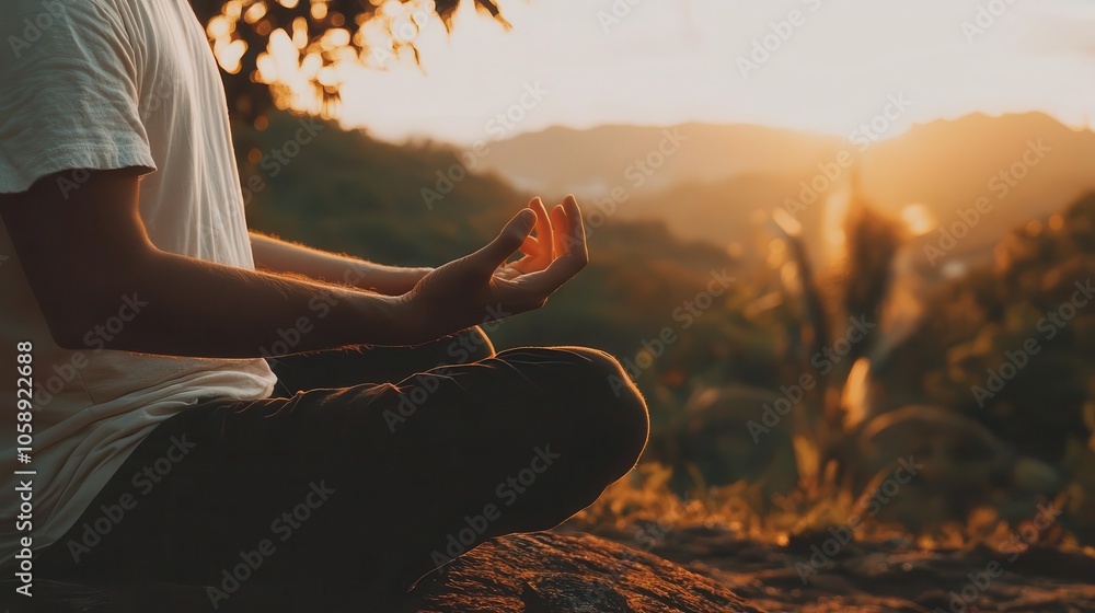 Person meditating in a crosslegged position, focusing on posture and ...