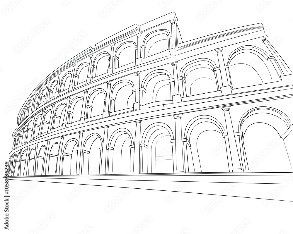 Minimalist Line Sketch of Ancient Roman Amphitheater s Iconic Arches ...