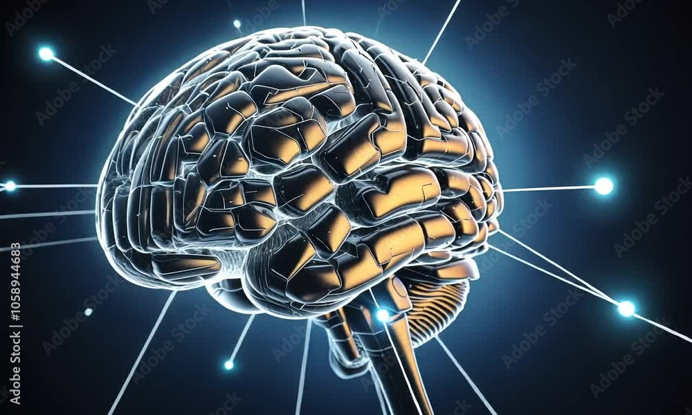 Flying inside Artificial Intelligence Digital Brain bid Data. Illustration of thinking process ...