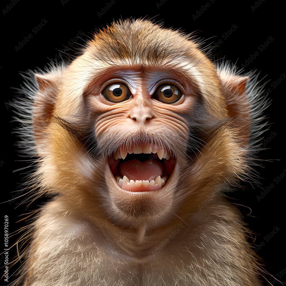 funny portrait of smiling barbary macaque monkey, showing teeth ...